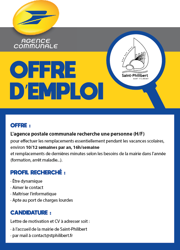 Mairie de Saint-PhilibertOFFRE D'EMPLOI : AGENCE POSTALE COMMUNALE ...